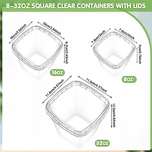 Sliner 60 Sets Square Deli Containers with Lids Clear Food Storage Containers Plastic Freezer Microwaveable Safe Deli Cups Leak Proof Airtight Meat for Restaurant(32oz, 16oz, 8oz)