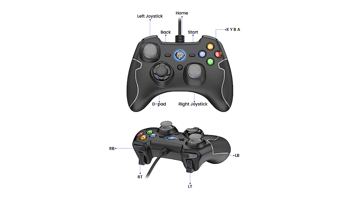 EasySMX Wired Gaming Controller, PC Game Controller Joystick with Dual ...