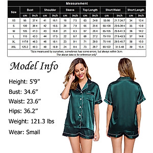 LecGee Womens Silk Satin Pajamas Short Sleeve Loungewear Two-Piece Sleepwear Button-Down Pj Set