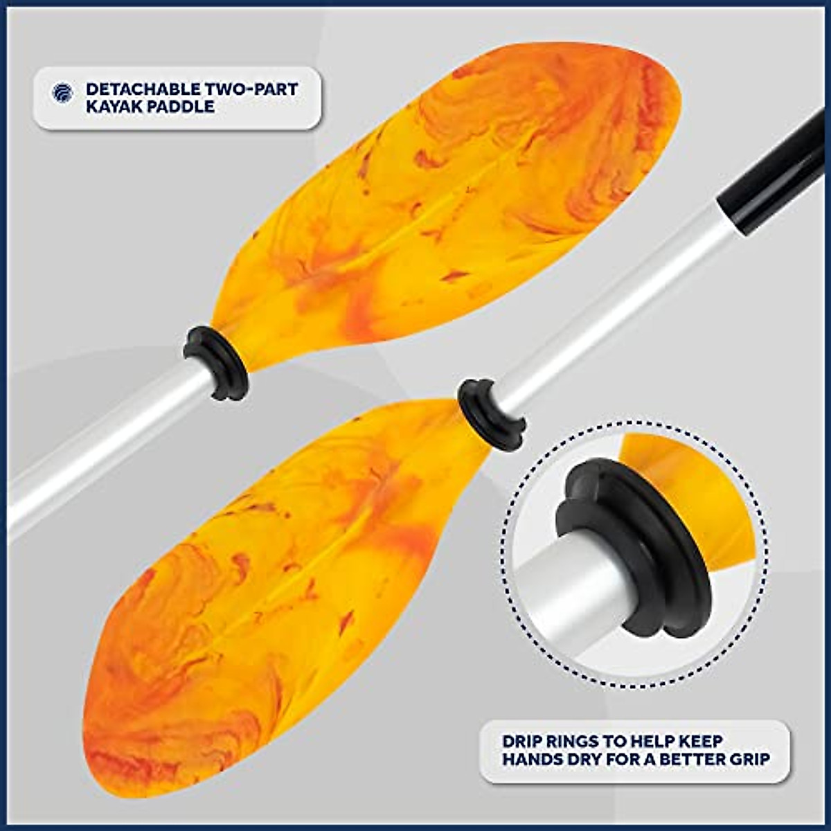 Five Oceans Kayak Paddles, 84" - 7ft Kayak Fishing Paddle, Detachable Heavy-Duty Aluminum Shaft, Reinforced Fiberglass Blades, 2-Piece Snap-Button, Lightweight Paddle Design for all Kayaks - FO2880