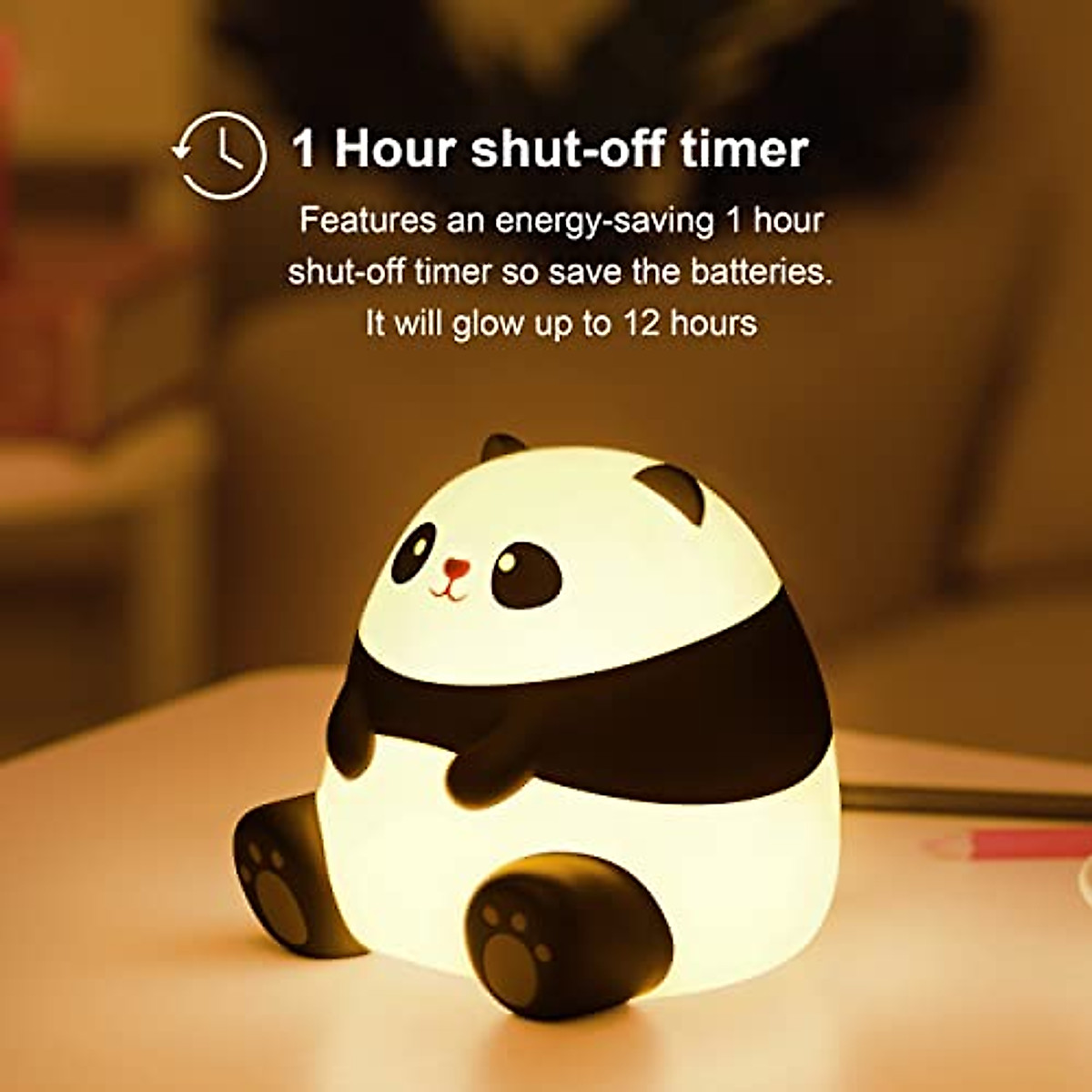 MIVANI Night Light for Kids, Panda Gifts, Cute LED Lamps for Teen Girls Bedroom, Timer Auto Shutoff, AAA Battery Operated, Silicone Animal Nightlight for Baby Nursery, Toddler Boy, Kawaii Room Decor