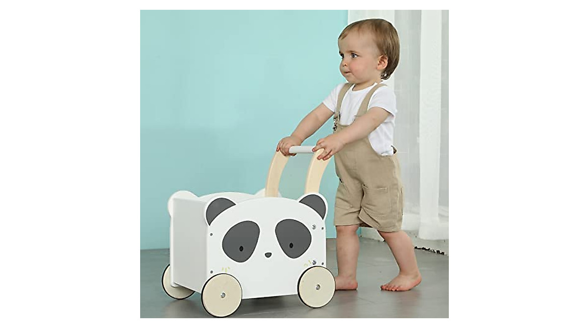 Panda Wooden Baby Push Walker - 2-in-1 Toddler Learning Walker