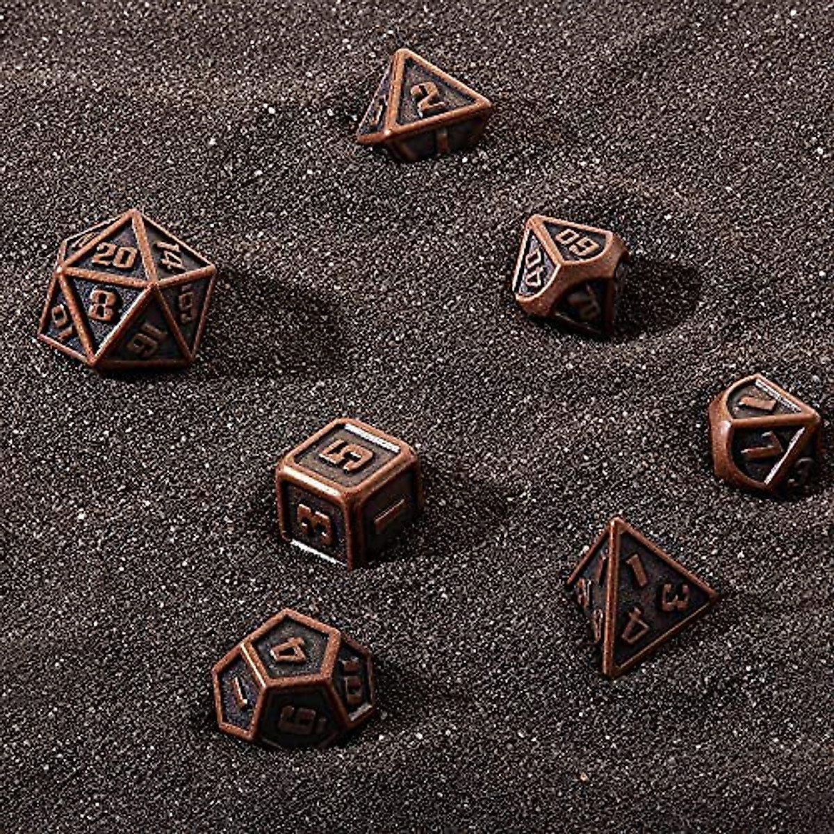 Wiz Dice - Metal Dice Set - DND Dice Set for Tabletop RPG Adventure Games - Polyhedral Dice Set, Suitable for Dungeons and Dragons and Dice Games Alike - Ancient Copper - 10 mm - 7 ct