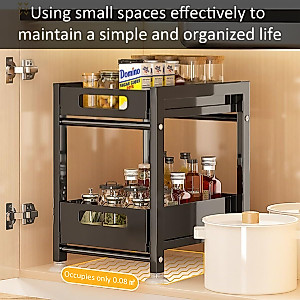Under Sink Organizer and Storage - PFDHQS Upgraded All Metal, 2 Layers Pull-Out, Large Capacity - Ideal for Bathroom and Kitchen Cabinet Organization and Storage (Black-1Piece)