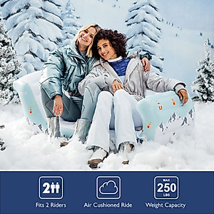 FUNBOY 2 Pack, 61" Inflatable Alpine Mountain Sleigh, 2 Person Capacity, with Grooved Rubber Base Tracks, 2 Handles, and Hand Pull Rope