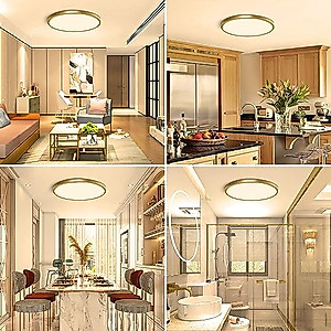 FLETERGIB 12 Inch Gold LED Ceiling Light, 3000K Warm White, 24W Gold Flush Mount Ceiling Light, 3200LM Round Low Profile Ceiling Lights for Bedroom, Living Room, Dining Room