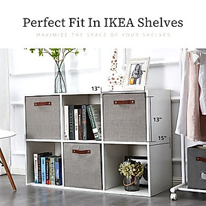 DECOMOMO Cubby Storage Bins | 13x15x13inch Fabric Storage Cubes for Kallax Shelves Cloth Nursery Decorative with Handles (Grey, Kallax - 15"L X 13"W X 13"H - 3P)