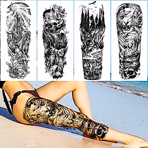 VANTATY 20 Sheets Extra Large Full Arm Temporary Tattoos For Men Adults, Tiger Snake Leopard Lion King Temporary Tattoos Sleeve For Women, Temp Waterproof Fake Tattoo Stickers For Kids Warrior Tatoos