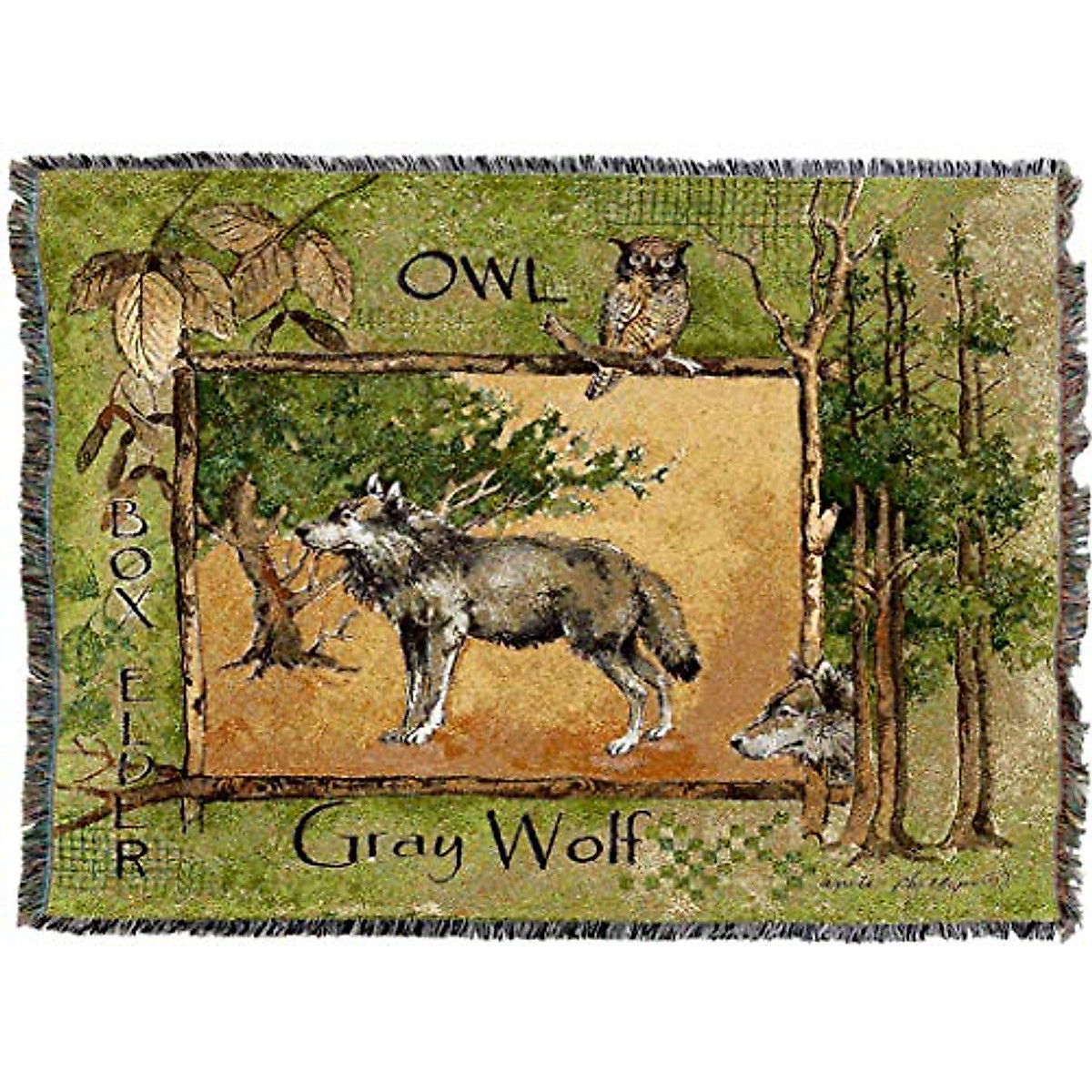 Pure Country Weavers Gray Wolf Lodge Blanket by Anita Phillips - Wildlife Lodge Cabin Gift Tapestry Throw Woven from Cotton - Made in The USA (72x54)