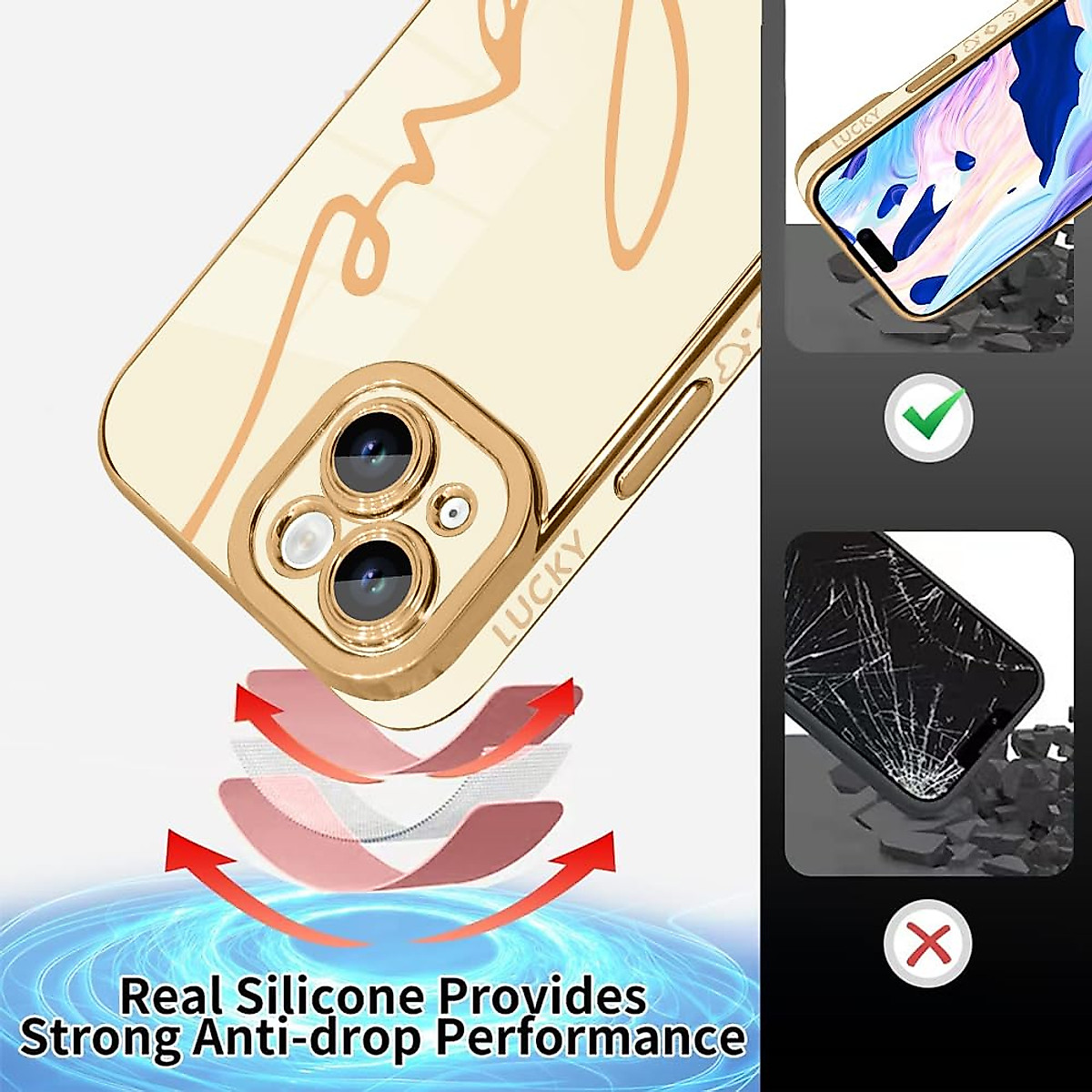 Fiyart Designed for iPhone 15 Plus Case Cute Love Plating for Women Girls with Screen Protector Camera Protective Luxury Electroplated TPU Phone Cover for iPhone 15 Plus 6.7 -White