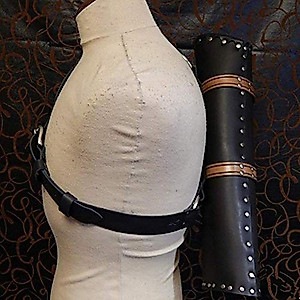 GEGEXIAOWU Medieval Retro Back Quiver Bow Leather Arrow Holder with Large Pouch Handmade Straps Belt Bag (Black, ONE Size)