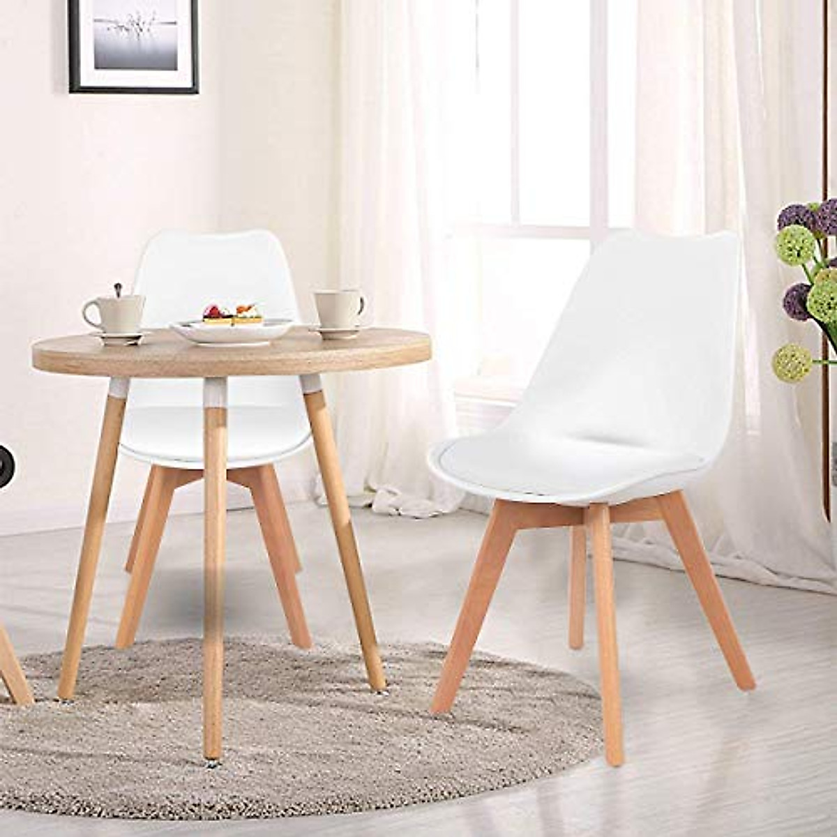 Casart 4 PCS Mid Century Dining Chairs Modern Home Dining Room Kitchen Waiting Room DSW Armless Side Chair w/Padded Seat Wood Legs White