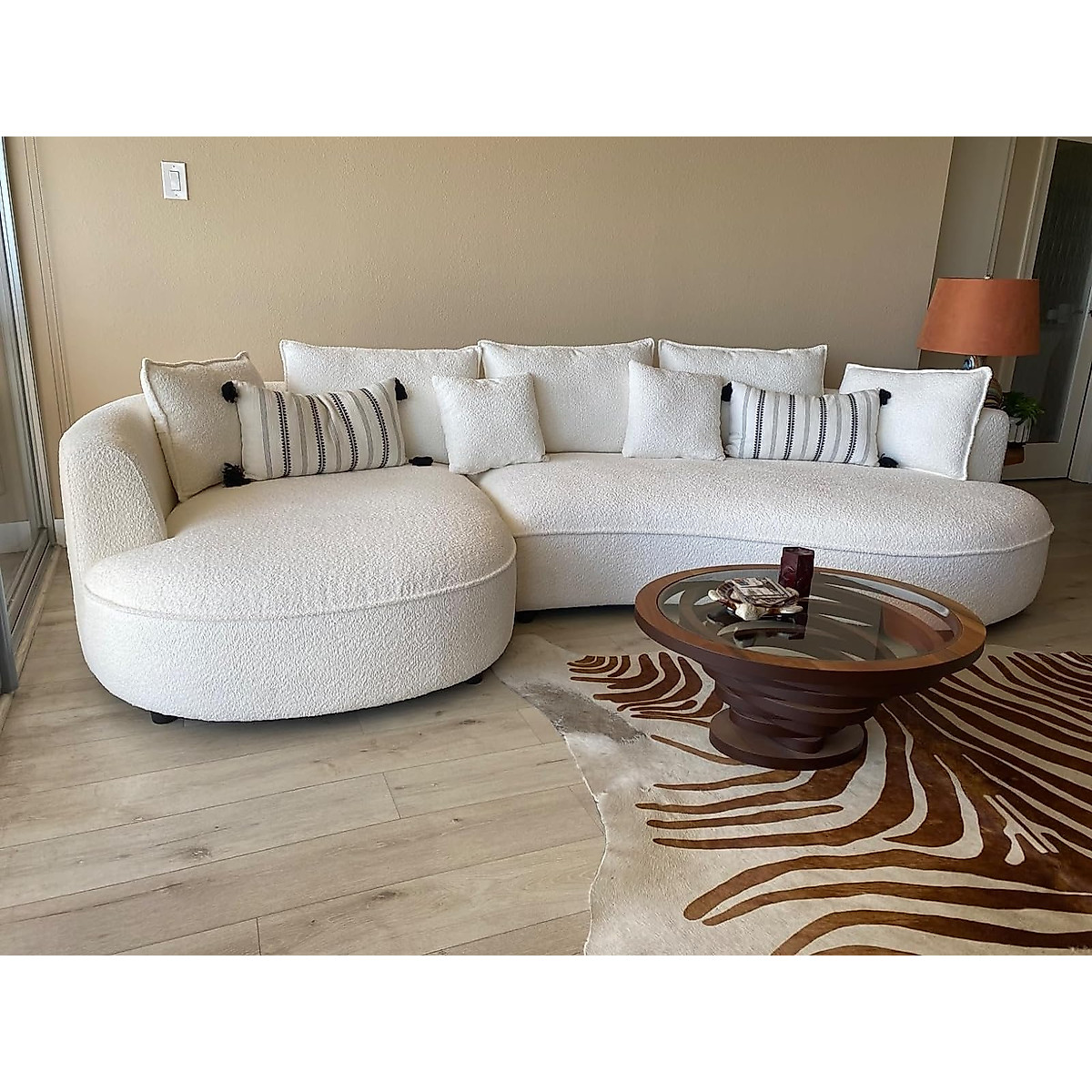 kevinplus 125'' Curved Sofa Couch Cloud Boucle Couch with Chaise Lounge for Living Room, L-Shape Modern Sectional Luxury Upholstery 5-Seat Sofa Couch for Apartment (Left-Facing, Boucle Beige)