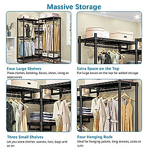VIPEK L6 Garment Rack L Shaped Clothes Rack Heavy Duty Clothing Rack Metal Freestanding Closet with 7 Adjustable Shelves & 4 Hanging Rods 43.3"L x 43.3"W x 76.8"H, Max Load 700LBS, Medium Size, Black