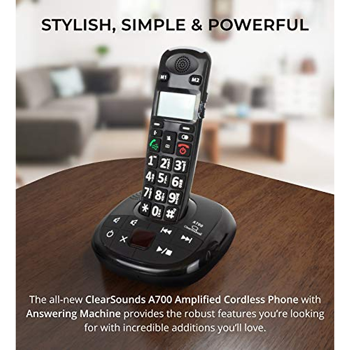 ClearSounds A700 Amplified Cordless Phone with Answering Machine - Supports DECT 6.0 Frequency, Multi-Line Operation, AC Power and Battery Operated