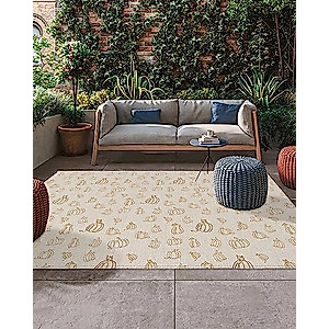 Outdoor Area Rug for Patio,Thanksgiving Fall Pumpkin Seamless Camping Rugs Indoor Large Floor Mat 4x6ft,Autumn Botanical Vintage Linen Outside Carpet for Deck RV Picnic Porch Backyard Bedroom