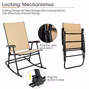 NATURAL EXPRESSIONS Folding Patio Rocking Chairs,Outdoor Oversized Textilene Fabric Rocker with High Back Hard Armrest,Portable Rocking Chair for Garden, Backyard, Porch, 300lb