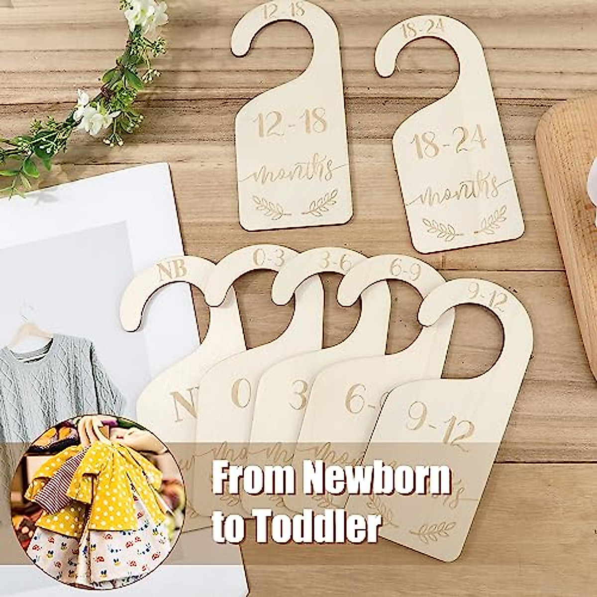 LUTER 7pcs Baby Closet Dividers, Wooden Cute Nursery Hanger Dividers Baby Wardrobe Dividers from Newborn to 24 Months Baby Clothes Organizer Easily Organize Your Baby's Room (Style 2)