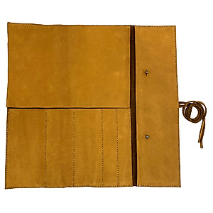 Weatherproof, Rustic Knife Roll Case (5 pockets) Handmade from Suede Leather - Compact Carry On Bag for Traveling Chefs & Cooks, Kitchen Tool Storage Organizer :: Old Tobacco