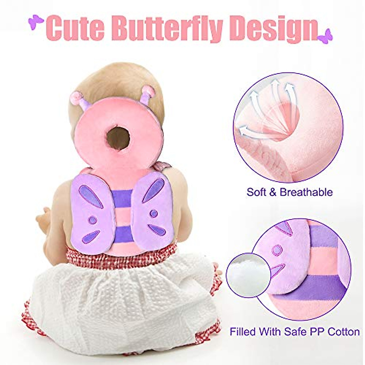 Baby Head Protector & Baby Knee Pads for Crawling,Toddlers Head Safety Pad Cushion Adjustable Backpack,Baby Back Protection for Walking & Crawling, for Age 5-24months, Butterfly