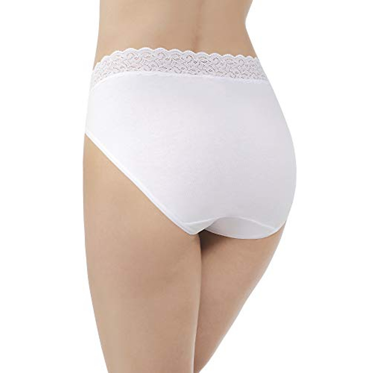 Vanity Fair Women's Flattering Lace Cotton Stretch Panties, Hi Cut-White, 8