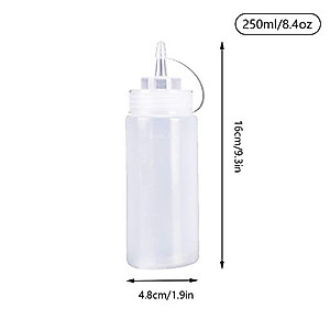 12Pcs Condiment Squeeze Bottles 8.4 oz Plastic Sauce Squeeze Squirt Bottles with Twist On Cap Lids and Measurements - for Ketchup, BBQ, Sauces, Syrup, Condiments, Dressings, Painting