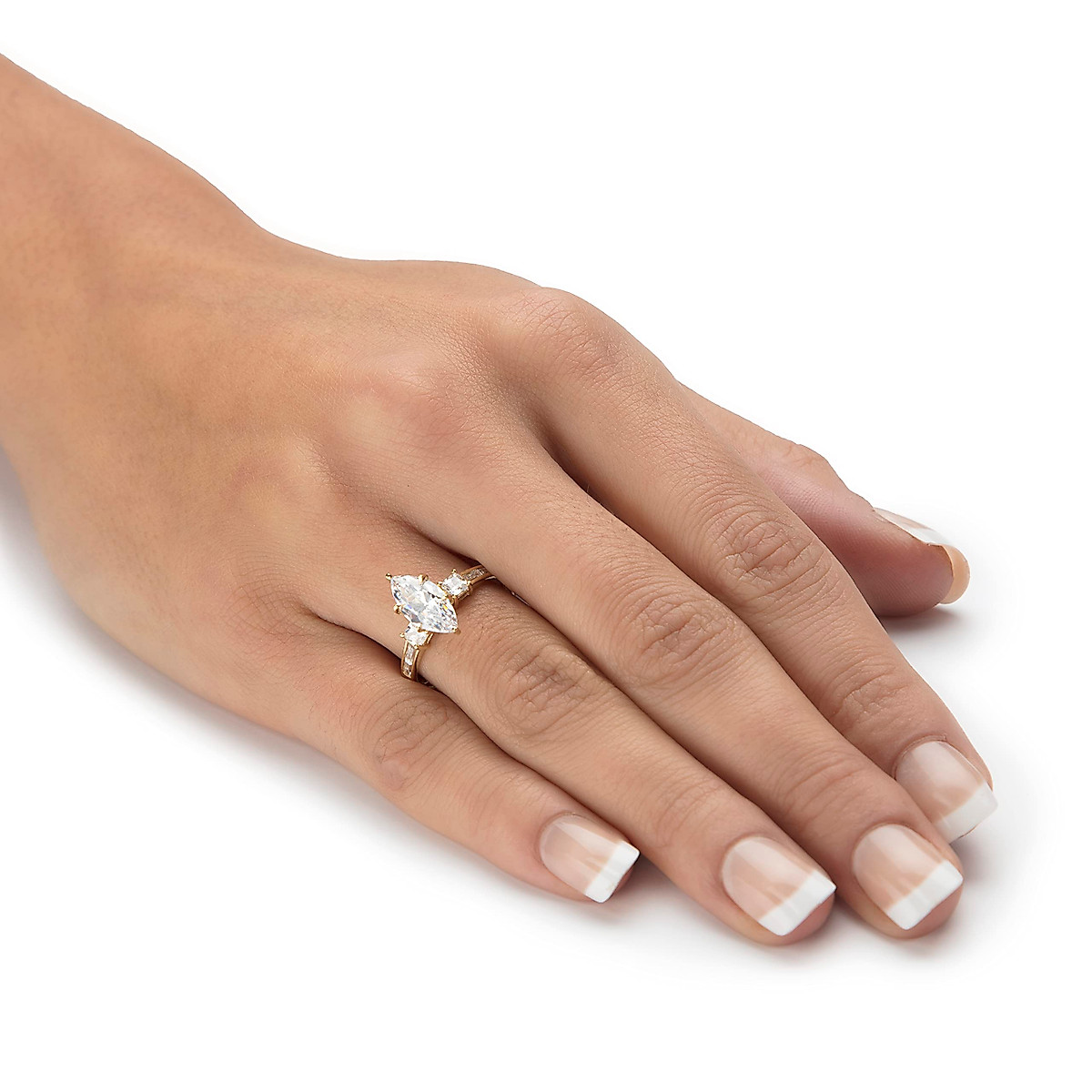 PalmBeach 10K Yellow or White Gold Marquise Cut and Baguette Cubic Zirconia Engagement Ring Size 7