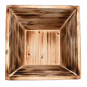 Owlgift Decorative Rustic Burnt Wood Trash Can, Farmhouse Stylish Wooden Waste Basket Near Desk, Square Garbage Cans Trashcan with Metal Brackets for Office, Bedroom & Bathroom