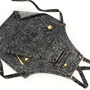 Jeanerlor - Denim Apron with Pockets for Hair Stylist Gardening Craftsmen Barista Women Hairdresser Jean Work Apron Cross Straps & Adjustable S to L (Black)