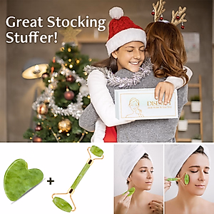 Disemot Jade Roller & Gua Sha Facial Tools, Natural Anti-Aging Jade Beauty Skin-Care Tool Face Roller to Rejuvenate Facial Skin Cooling, Slimming & Firming, Great as Stocking Stuffers