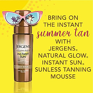 Jergens Natural Glow Instant Sun Body Mousse, Self Tanner for Light Bronze Tan, Sunless Tanning Body Bronzer, Fake Tan for Fair to Medium Skin, 6 Ounce