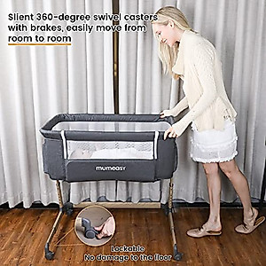 Mumeasy Newborn Baby Bedside Bassinet - Adjustable Portable Bedside Sleeper with Wheels & Storage Basket for Infant | Newborn Baby Boy & Girl