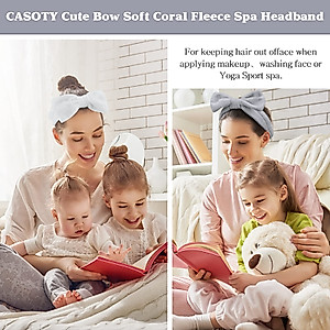 Casoty 6 Pcs Hair Band, Soft Coral Fleece Spa Headbands for Washing Face, Bow Hair Band, Makeup Headband, Skincare Headbands, Yoga, One Size Fits All, Grey, White, Black
