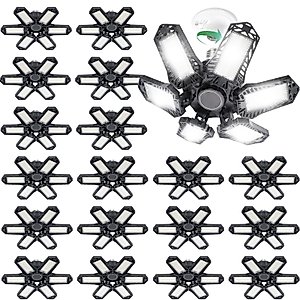 Retisee 6 Pcs LED Garage Lights 120w Deformable LED Garage Ceiling Lights with Adjustable Panels E26/E27 LED Garage Lights Bulb 12000lm Shop Lights for Garage Workshop Basement High Bay Light