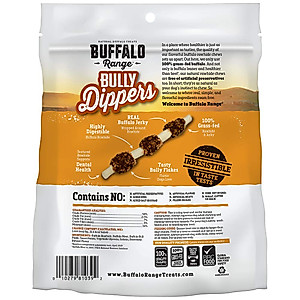 Buffalo Range Rawhide Dog Treats | Healthy, Grass-Fed Buffalo Jerky Raw Hide Chews | Hickory Smoked Flavor | Jerky Kabob with Bullypiece | 12 Count