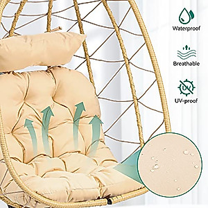 YITAHOME Hanging Egg Chair with Stand Swing Chair Wicker Indoor Outdoor Hammock Egg Chair with Cushions 330lbs for Patio, Bedroom, Garden and Balcony, Beige