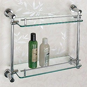 Signature Hardware 296468 Ceeley 17" Two-Tier Glass Shelf - Polished Brass