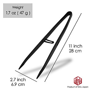 Seki Japan Heat Resistant Locking Nylon Kitchen Chopstick Tongs, Long Grip, Kitchen Utensils, Dishwasher Safe