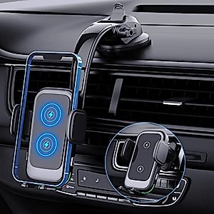 Wireless Car Charger, Tenpoform 15W Qi Fast Charging Double Coil Charging Auto Clamping Phone Mount Air Vent Dashboard Phone Holder for Wireless Charging Phones Like iPhone, Samsung, Google, LG, etc
