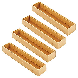 mDesign Slim Wooden Bamboo Drawer Organizer - 15" Long Stackable Storage Box Tray for Kitchen Drawers/Cabinet - Utensil, Silverware, Spatula, Flatware Holder - Echo Collection, 4 Pack, Natural Wood