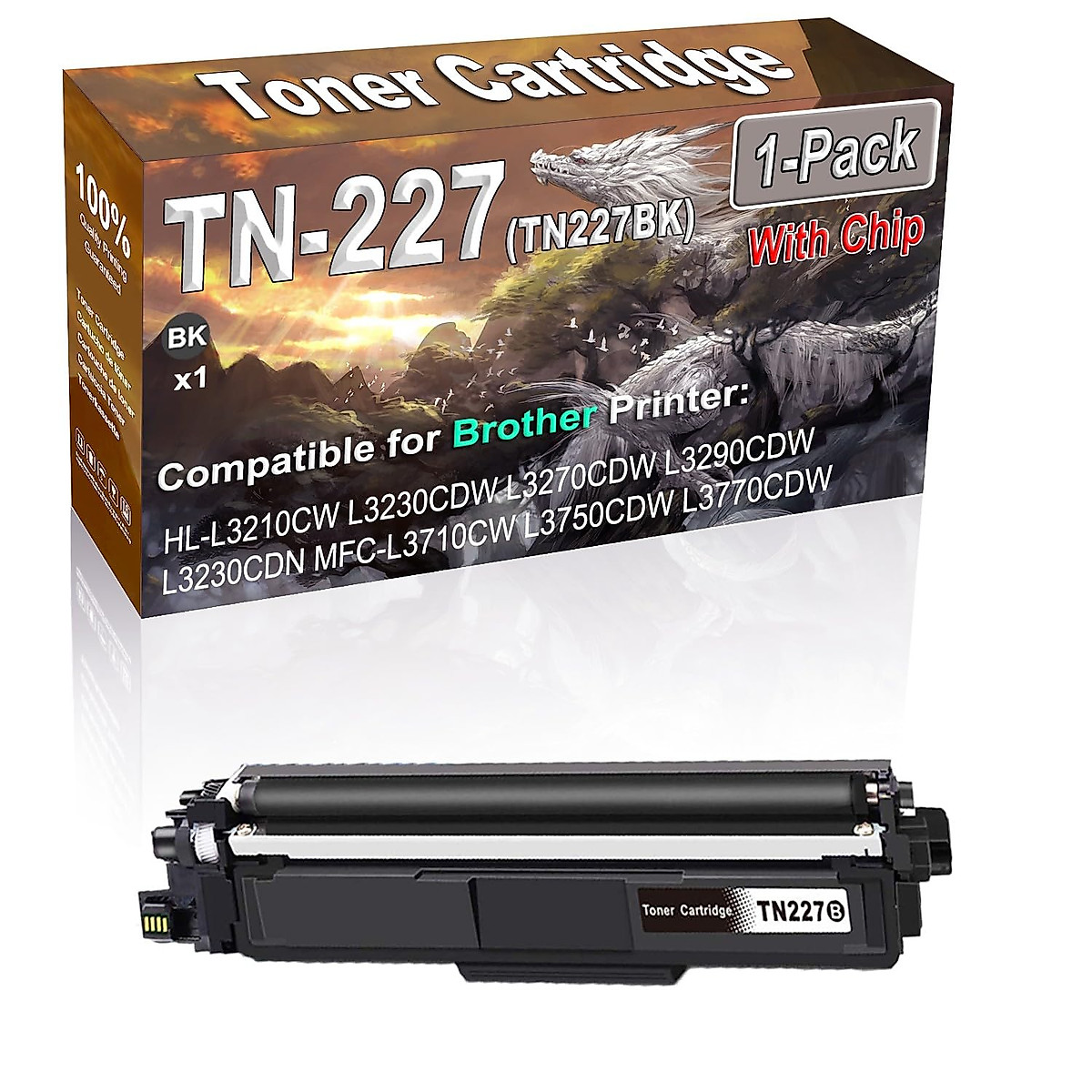 SINIYA 1-Pack (Black) Compatible High Yield TN-227 TN227 (TN-227BK) (with Chip) Printer Toner Cartridge use for HL-L3210CW L3230CDW L3270CDW L3290CDW L3230CDN MFC-L3710CW Printers