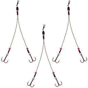 Tooth Shield Tackle Tungsten Weighted Ice Fishing Tip Up Leader Rig (90 lb) Ice Fishing Sucker Walleye Pike Musky Predator Rig (3 Pack) (Camo/Pink Bead/Predator Rigs) (Hook Size: 1/0)