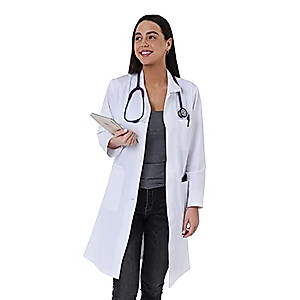 Hombury Professional White Lab Coats for Women, long sleeve, Polyester cotton fabric (White, Medium)