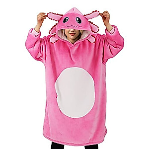 Psjtcygj Axolotl Wearable Blanket Sweatshirt Sherpa Oversized Hoodie TV-Blanket with Sleeves and Pockets for Adults Men Women Teens One Size Fits All