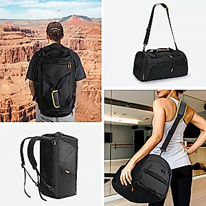 Gym Duffle Bag for Men Women, Travel Duffel Bag Backpack with Shoe Compartment & Wet Pocket, 50L Waterproof Sports Overnight Weekender Bag with USB Port, Black