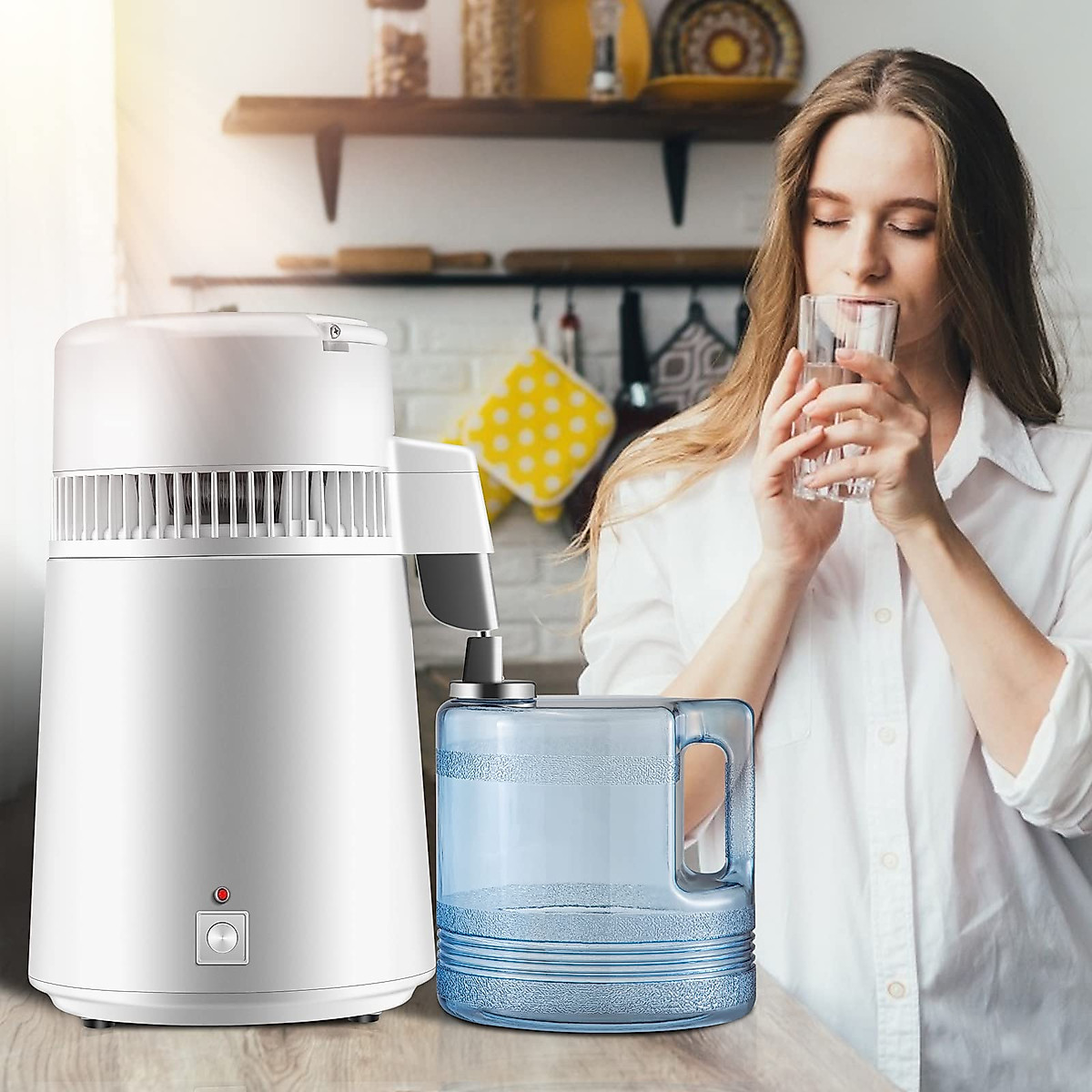 Mophorn Pure Water Distiller 750W, Purifier Filter Fully Upgraded with Handle 1.1 Gal /4L, BPA Free Container, Perfect for Home Use, White