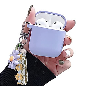 Ownest Compatible for AirPods Case Soft Silicone with Cute Keychain Shockproof Cover Case for Girls Woman Airpods 2 &1-Purple