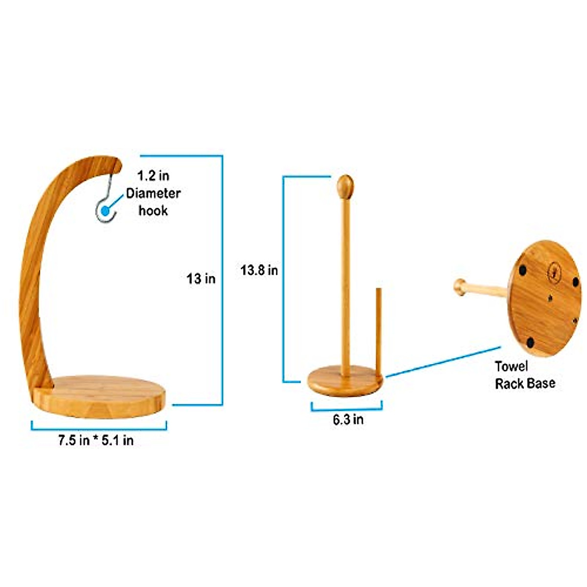 Bamboo Land- Bamboo Banana Holder Stand and Bamboo Paper Towel Holder Stand, Banana Hanger, Countertop Paper Towel Holder for Bathroom, Banana Tree, Banana Hook Stand, Paper Towel Stand, Banana Stand