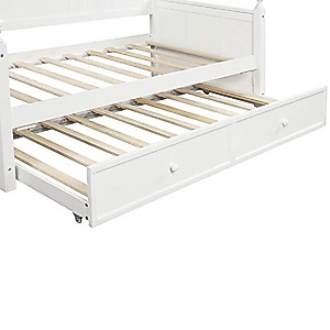 LCH Twin Size Daybed with Trundle, Wood Twin Trundle Daybed Frame, Dual-use Daybed Sofa Bed for Living Room,Guest Room,Children Room, No Box Spring Needed, Suitable for Bedroom, Apartment, White