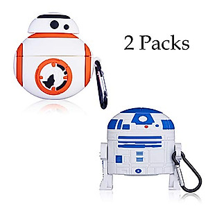 Jowhep Case for Airpod Pro 2019/Pro 2 Gen 2022 Silicone Carton Design Cute Cover Fashion Funny Kawaii Skin Shell for Airpods Pro Cases with Keychain for Girls Boys Kids, Blue White Robot 2 Packs